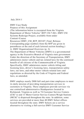 July 2014 1 DMV Case Study Purpose of this Assignment (.docx