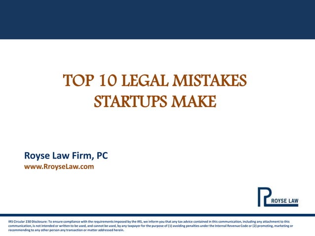 July 24 Top Ten Legal Mistakes Startups Make | PPT