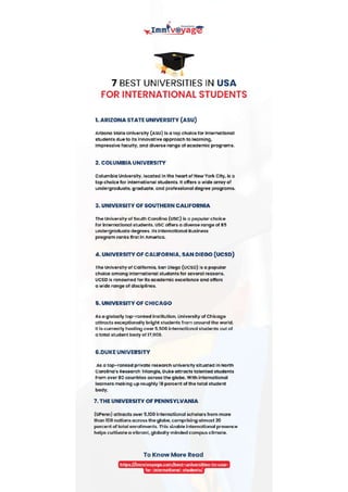 7 Best Universities in USA For International Students | PDF