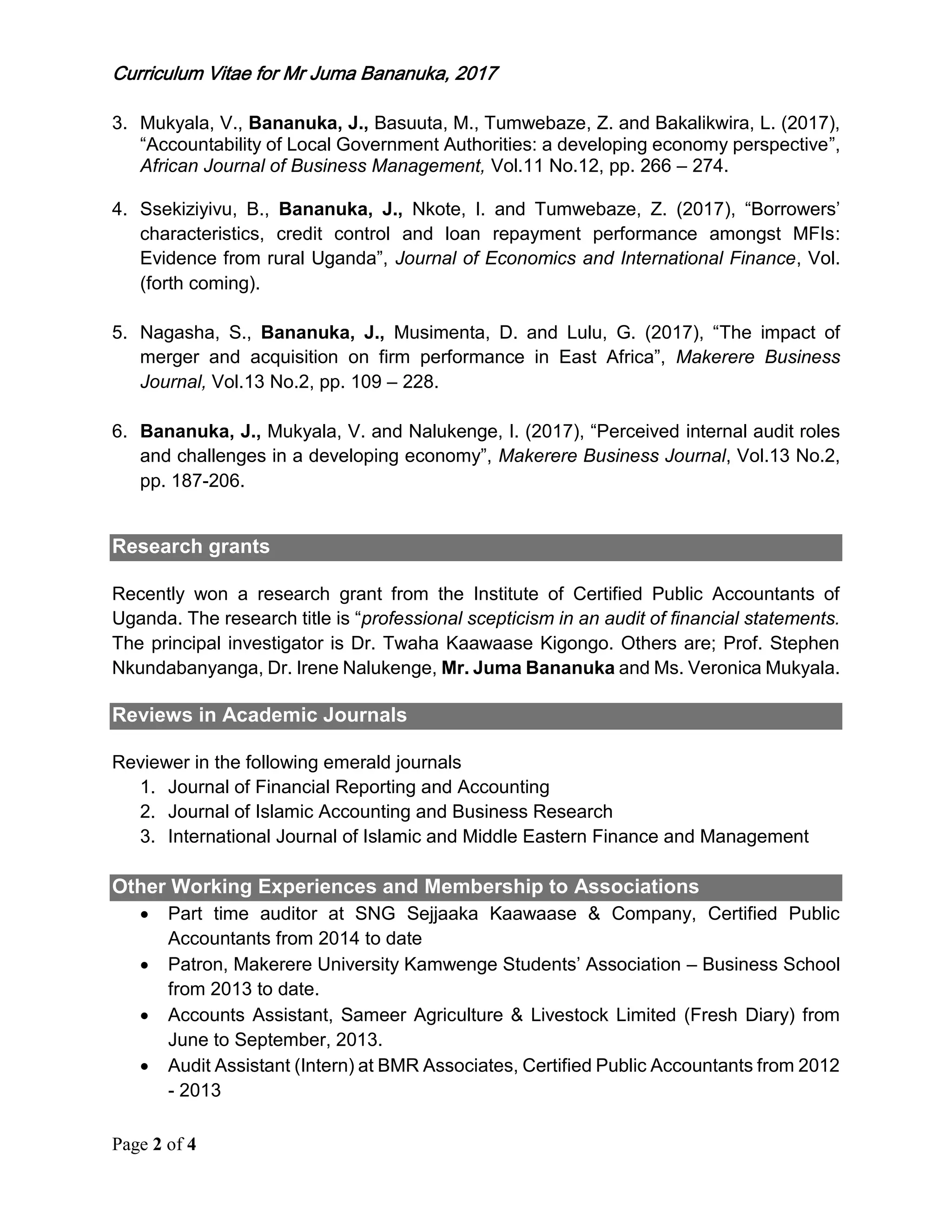 Juma bananuka curriculum vitae 2017 | PDF
