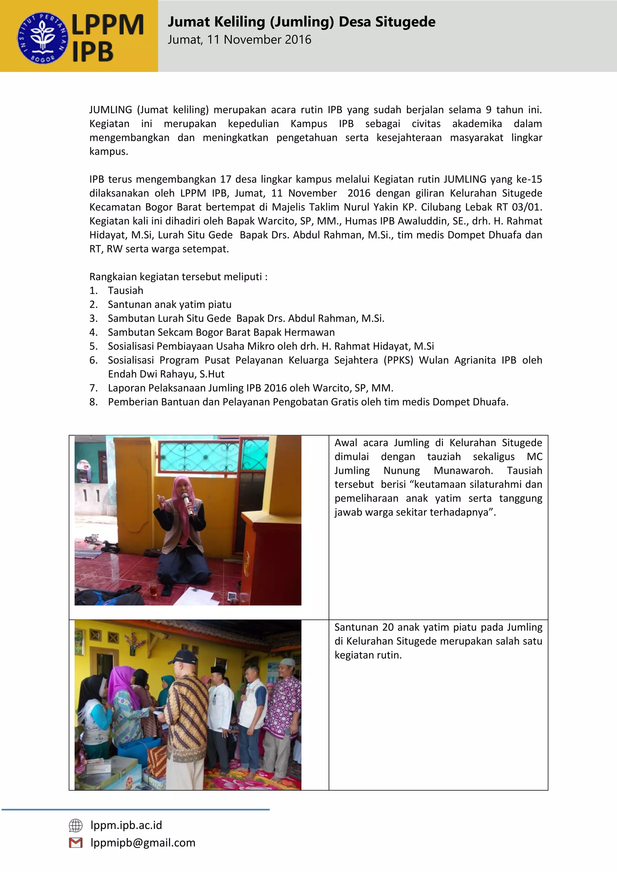 Jumat Keliling (Jumling) Desa Situgede, LPPM IPB | PDF