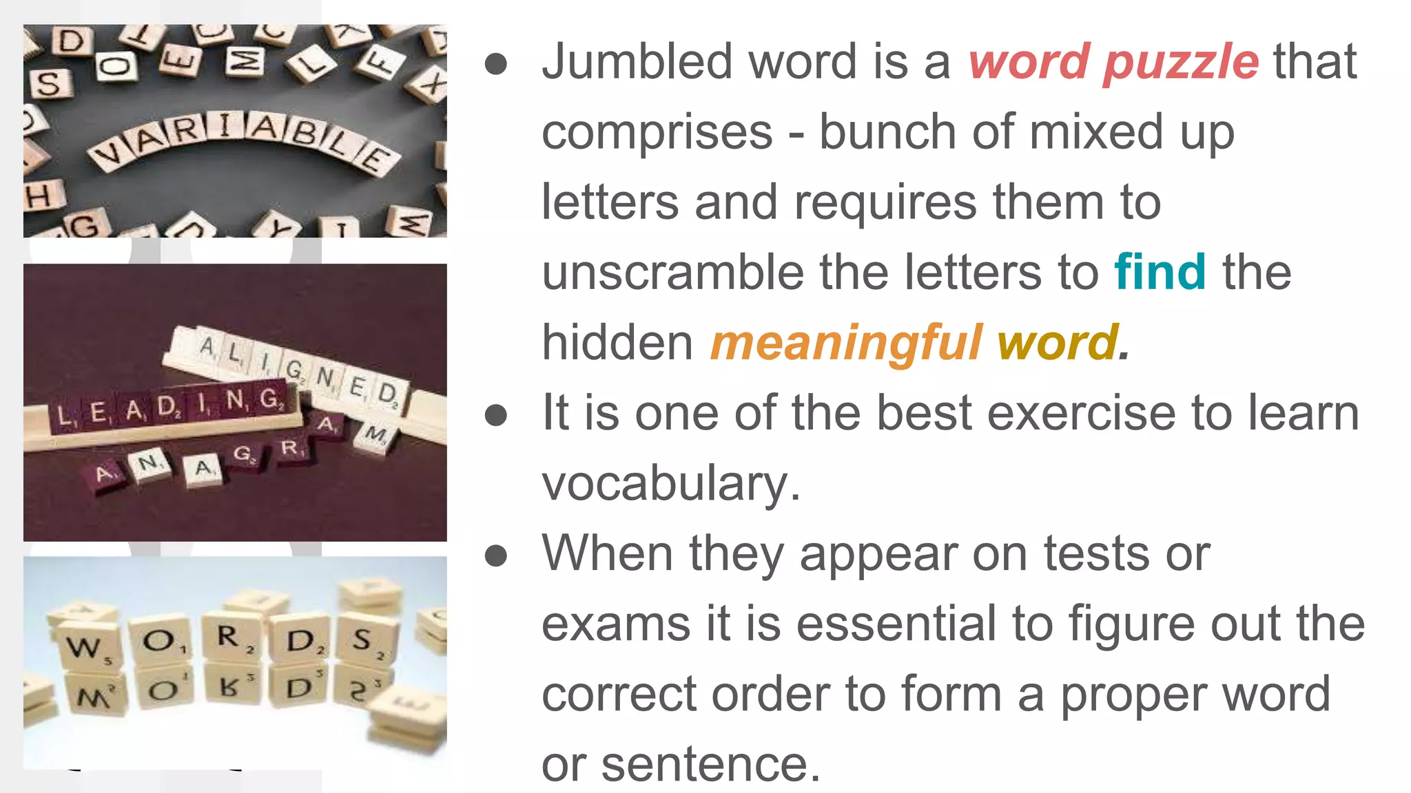 Jumbled words | PPTX | Games and Puzzles | Hobbies & Interests