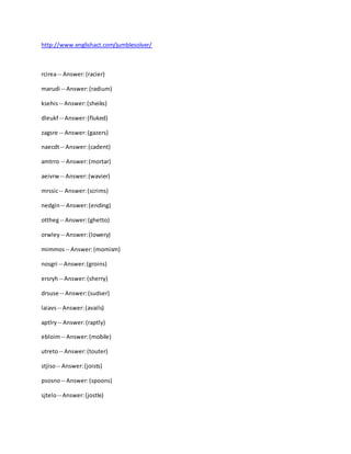 Jumble solver - jumbled words questions and answer sheet | DOCX