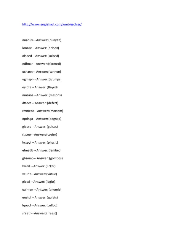 Jumble solver - jumbled words questions and answer sheet | PDF