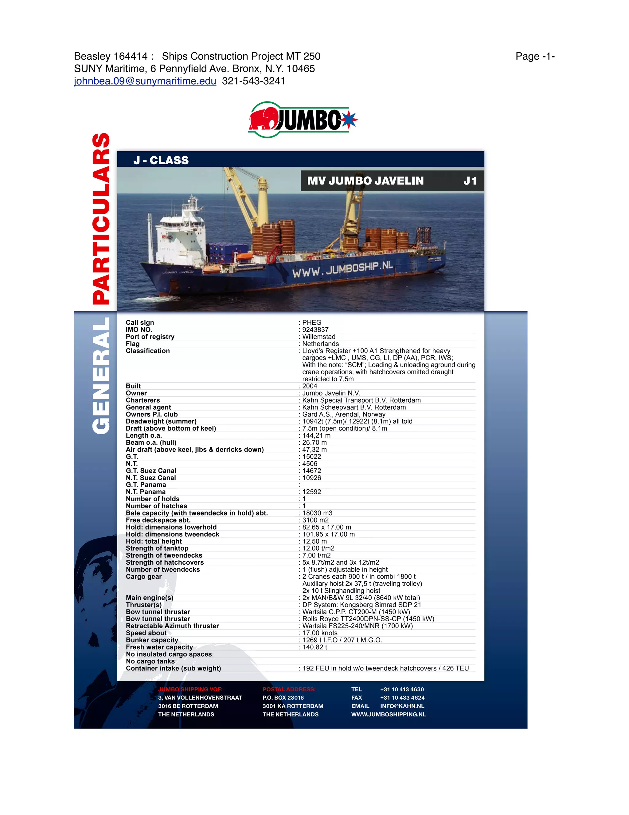 Jumbo Shipping VOF vessel profile and specifications | PDF