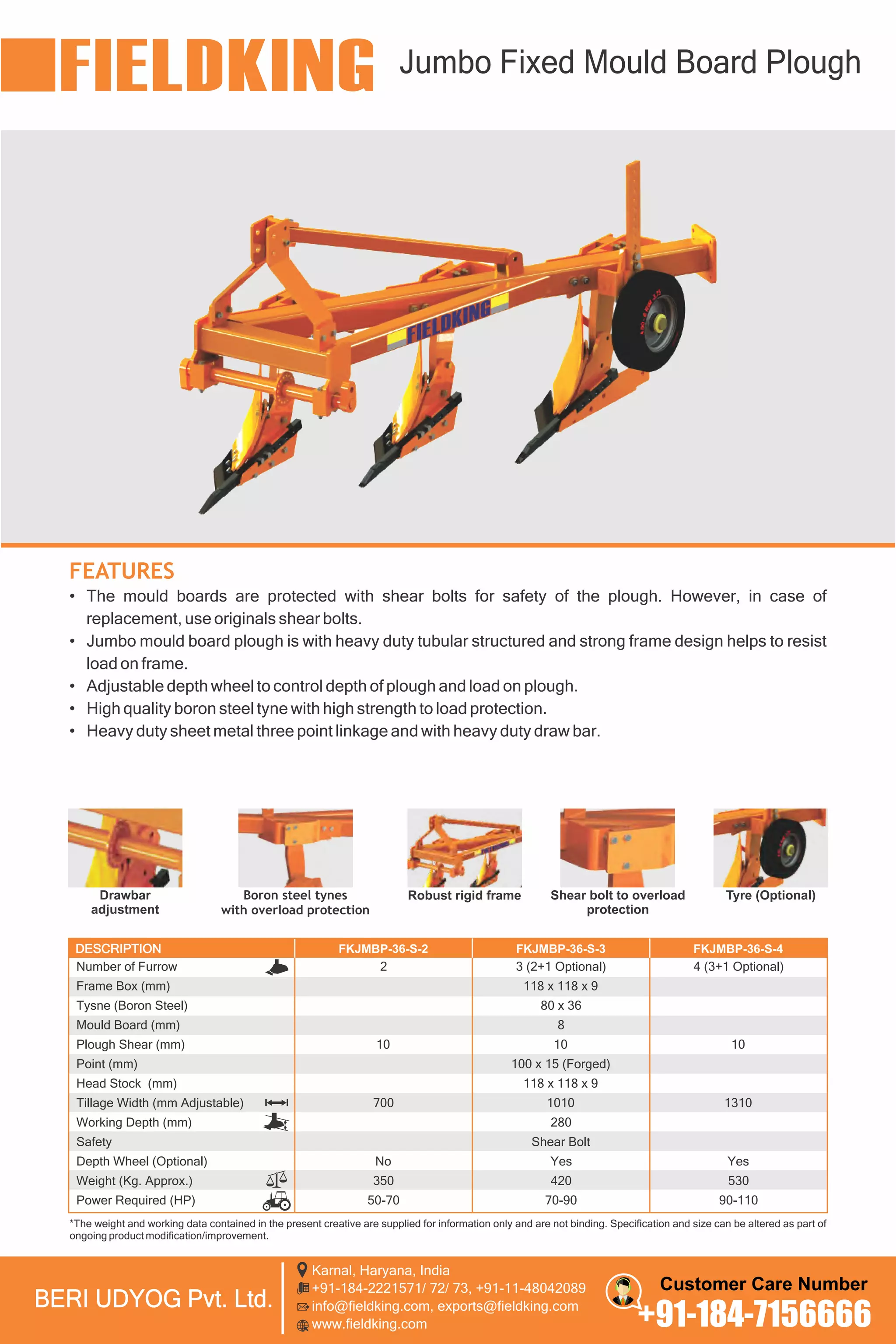 Jumbo Fixed Mould Board Plough Manufacturers & Suppliers - FieldKing | PDF