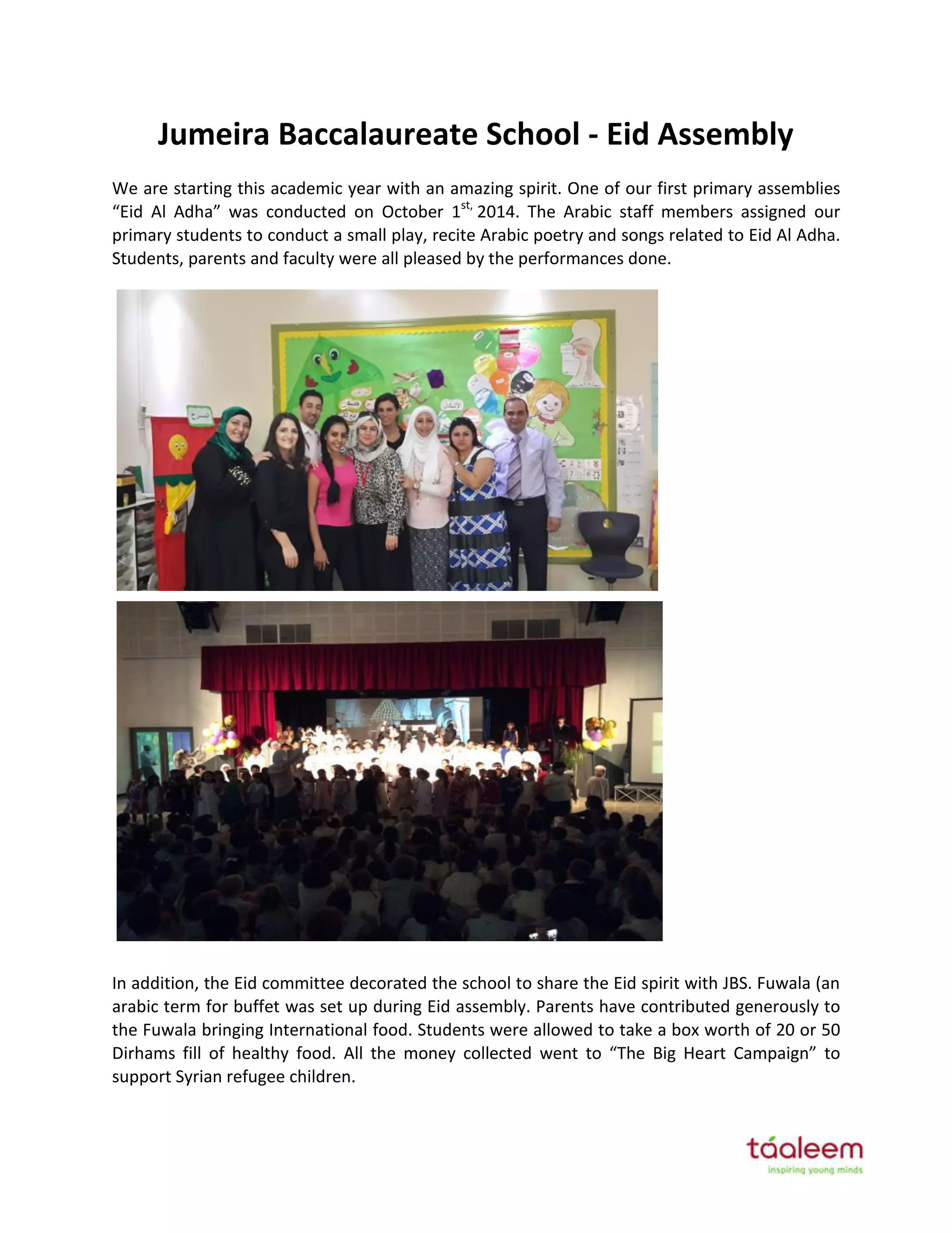 Jumeira Baccalaureate School - Eid Assembly | PDF