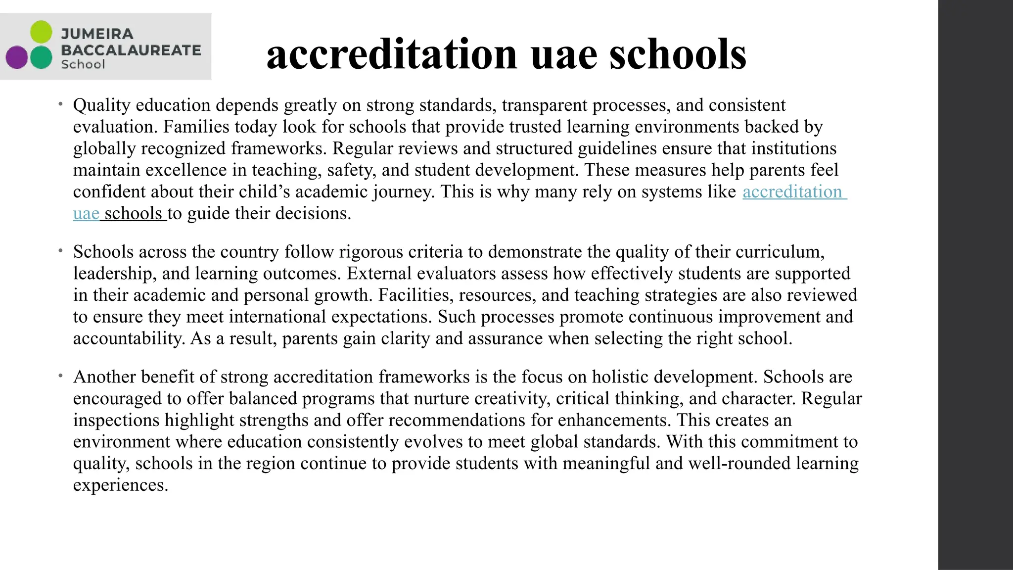 accreditation uae schools | jumeriah baccalaureate school | PPTX