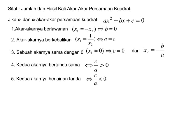 Jumlah dan hasil kali akar akar pers kuadrat | PPT