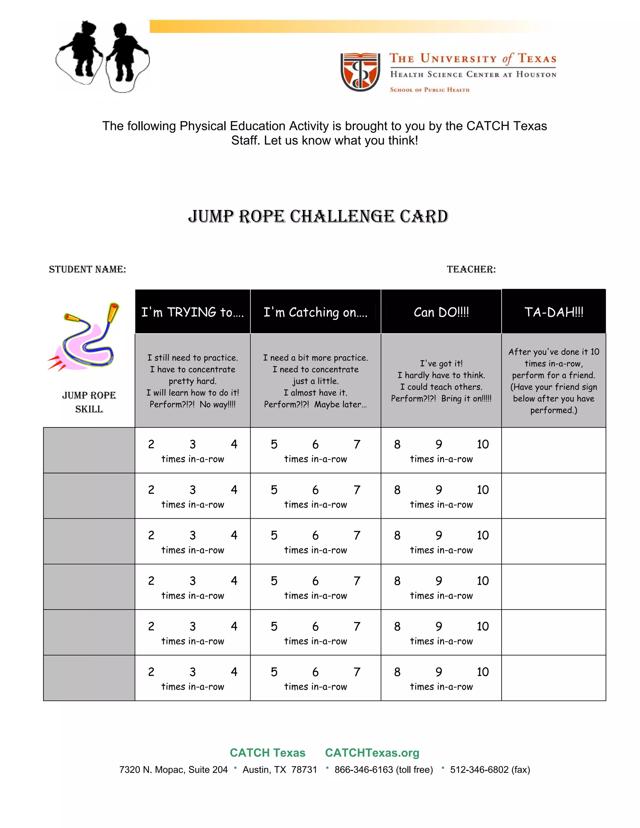 Jump Rope Challenge Card | PDF