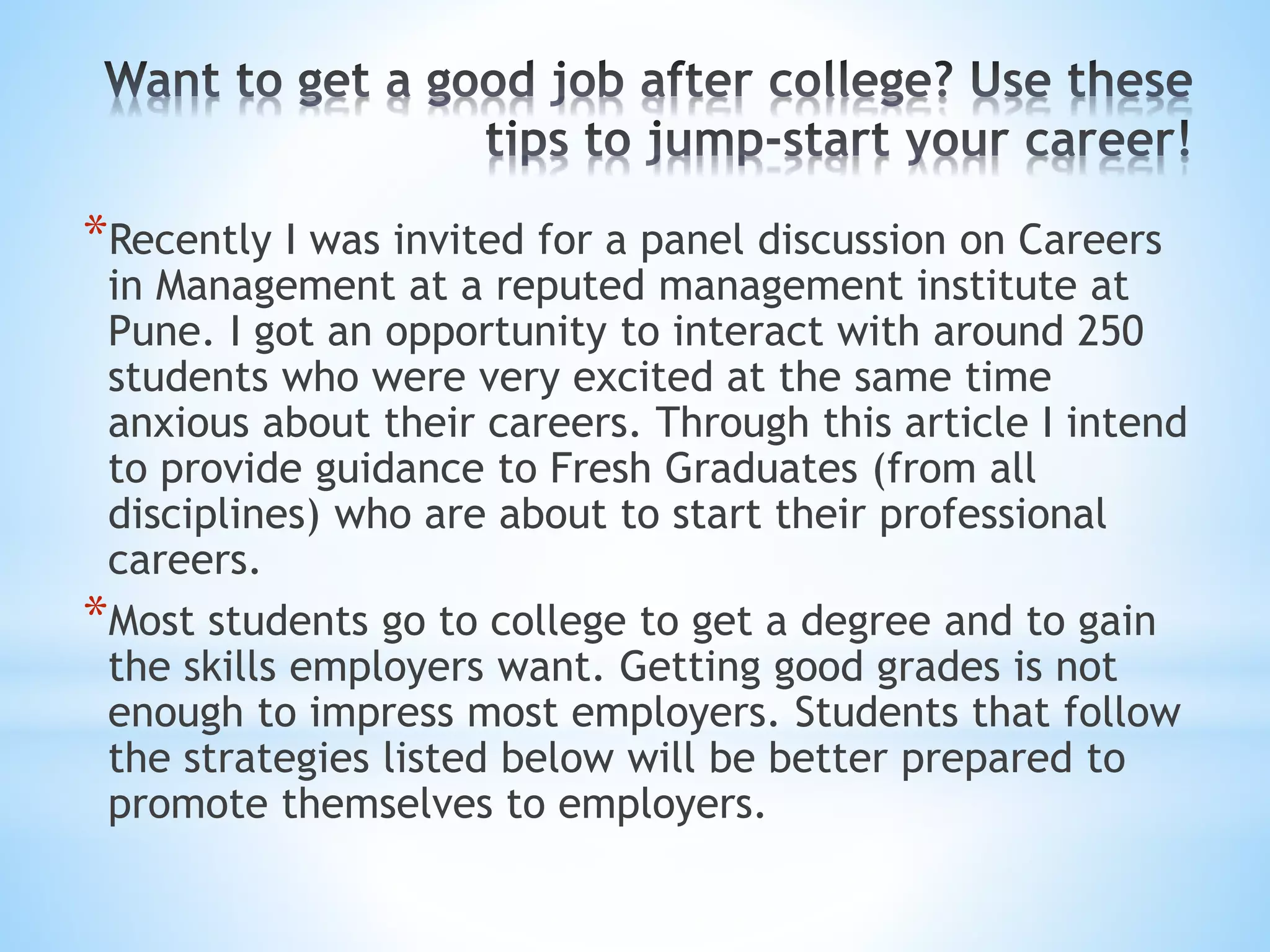 Jump start your career, here and now | PPT