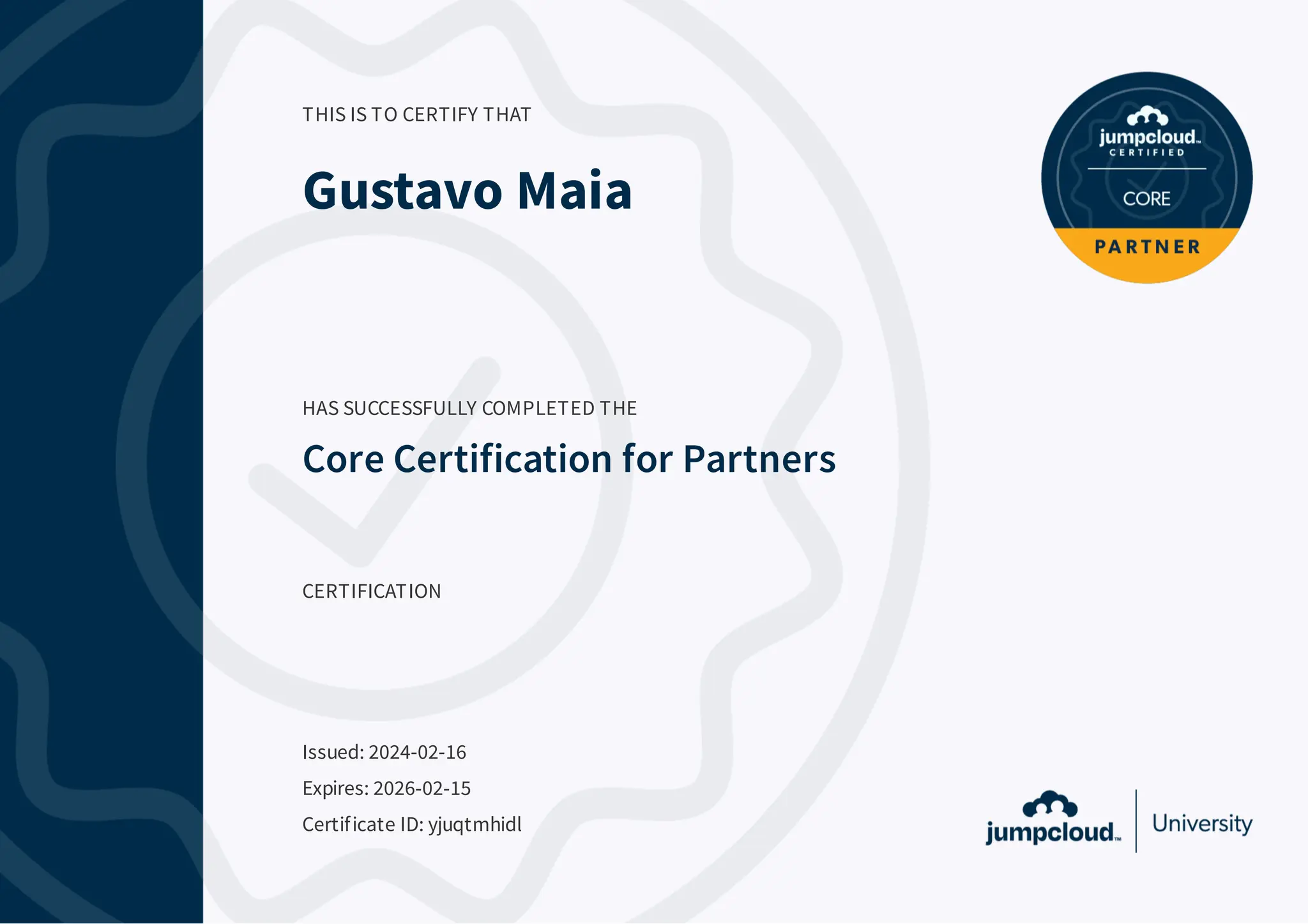 Certificado JumpCloud Core (Gustavo Maia Rodrigues) | PPT