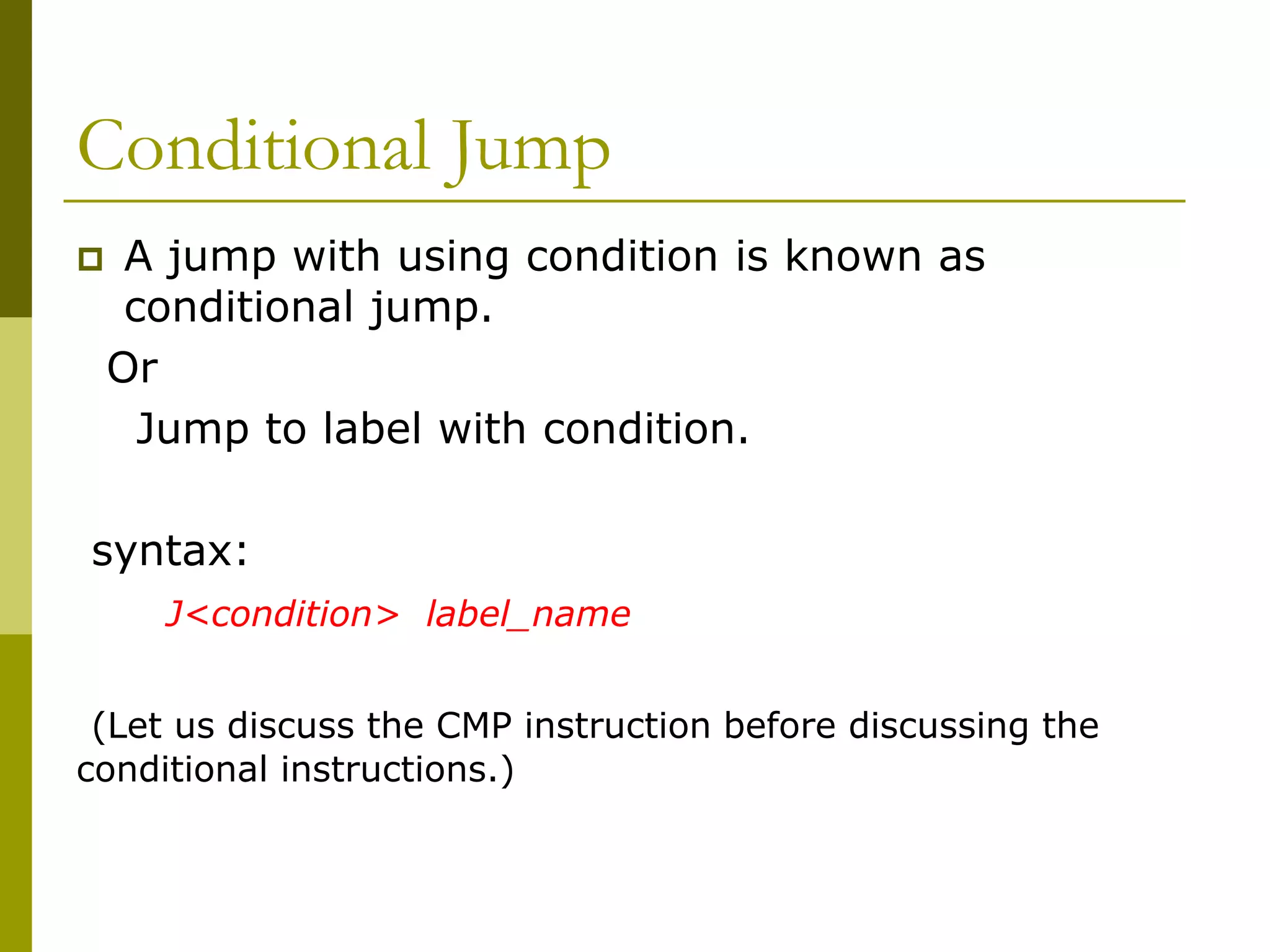 Jumps In Assembly Language Ppt Programming Languages Computing