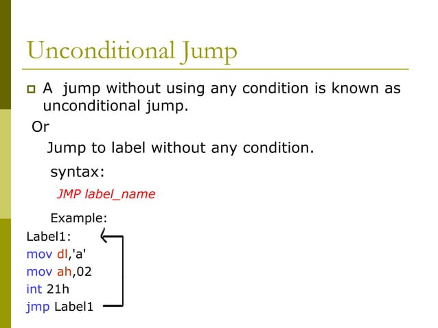 Jumps in Assembly Language. | PPT | Programming Languages | Computing