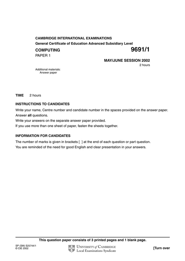 Computing paper 1 9691 / 1 may june 2002 general Certificate of ...