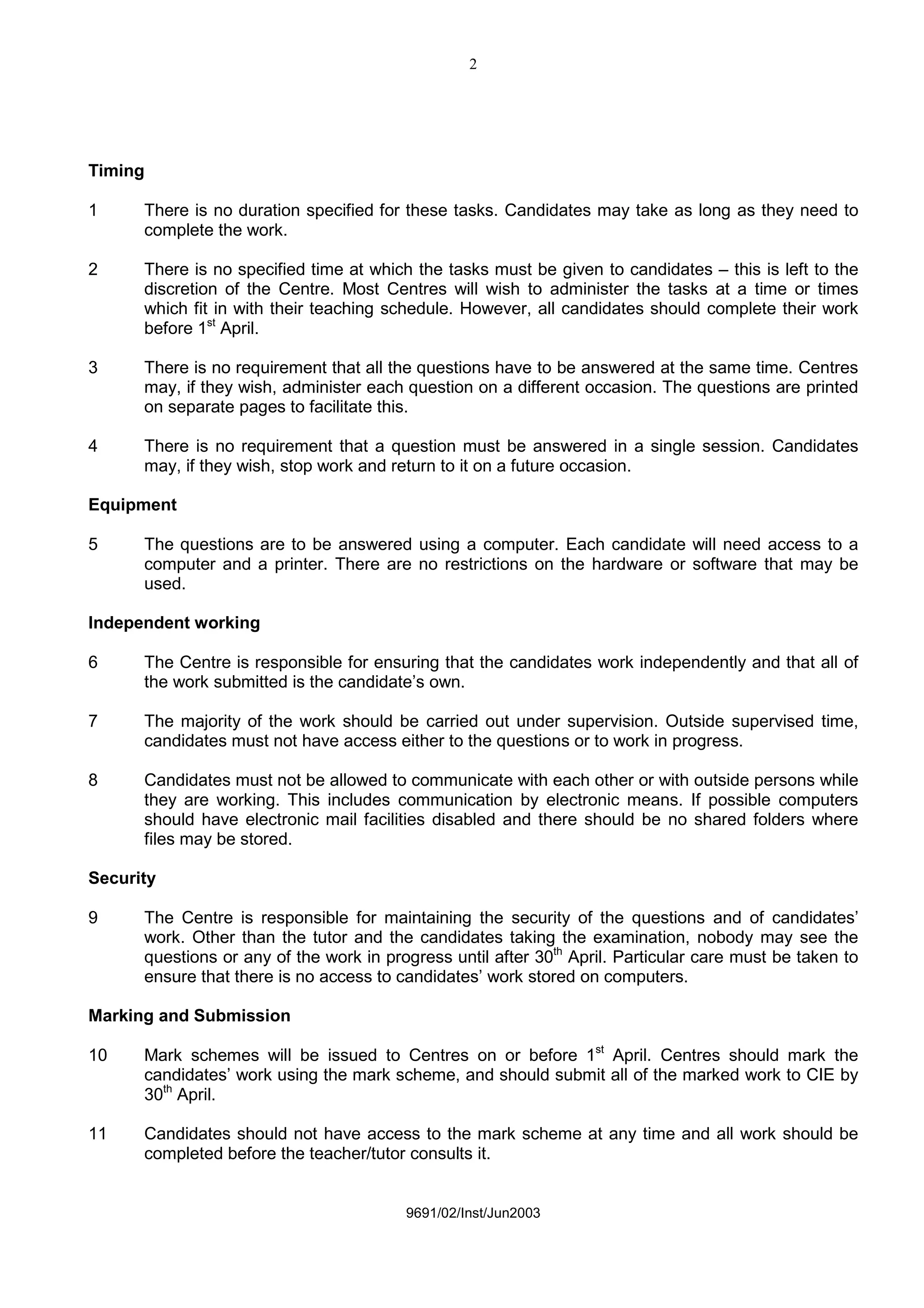 Computing Paper 2 Practical Tests may june 2003 confidental instruction ...