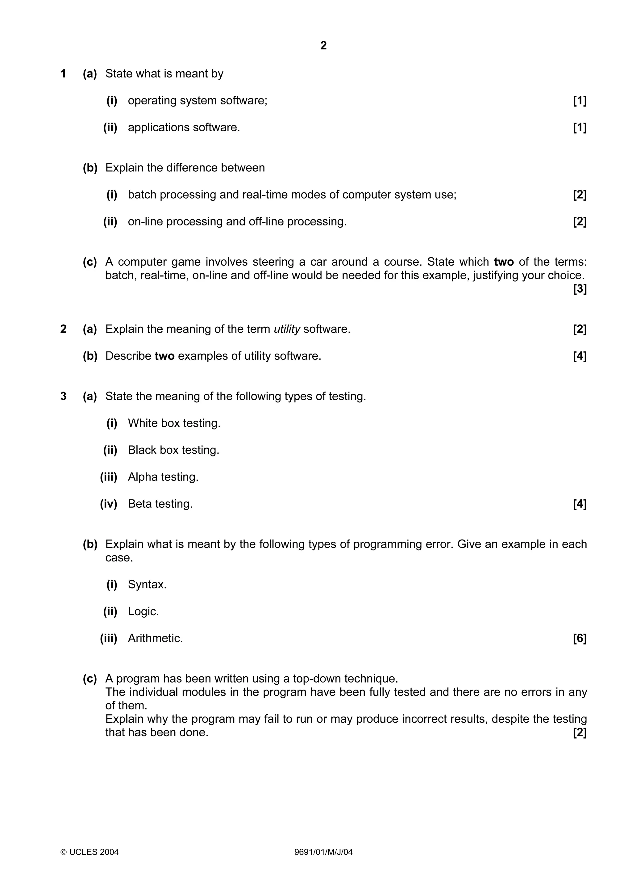 Computing Paper 1 9691 May June 2004 Computers General Certificate Of Education Advanced Level 