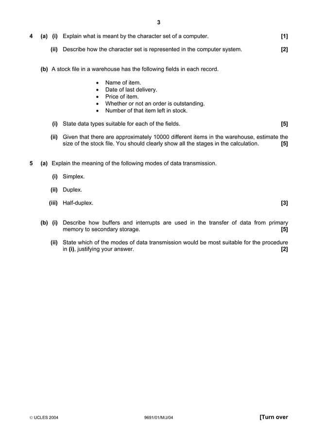 Computing Paper 1 9691 May June 2004 Computers General Certificate Of Education Advanced Level