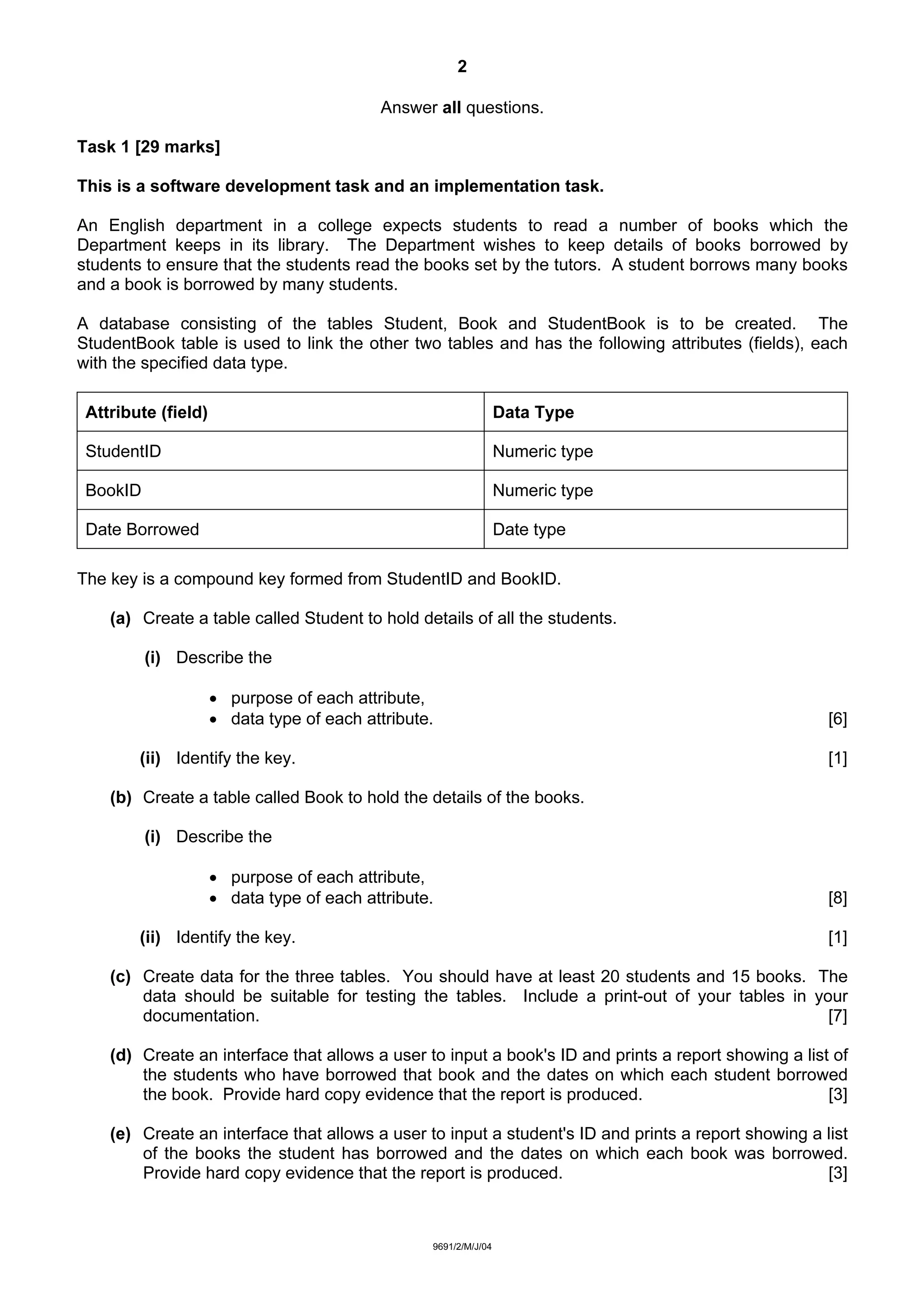 Computing Paper 2 Practical Tests may june 2004 general certificate of ...