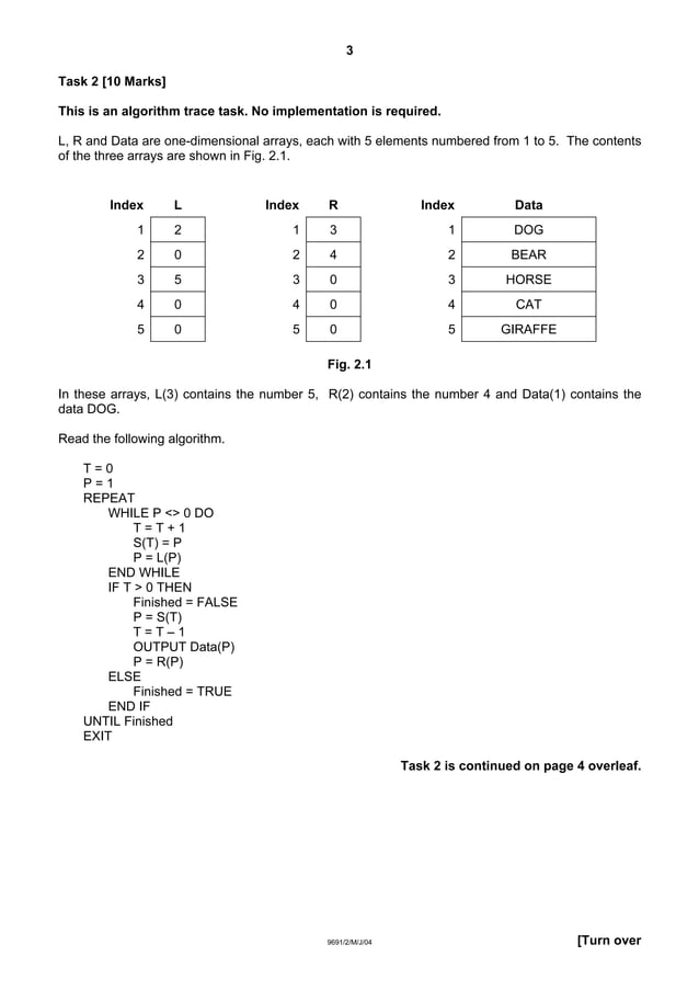 Computing Paper 2 Practical Tests may june 2004 general certificate of ...