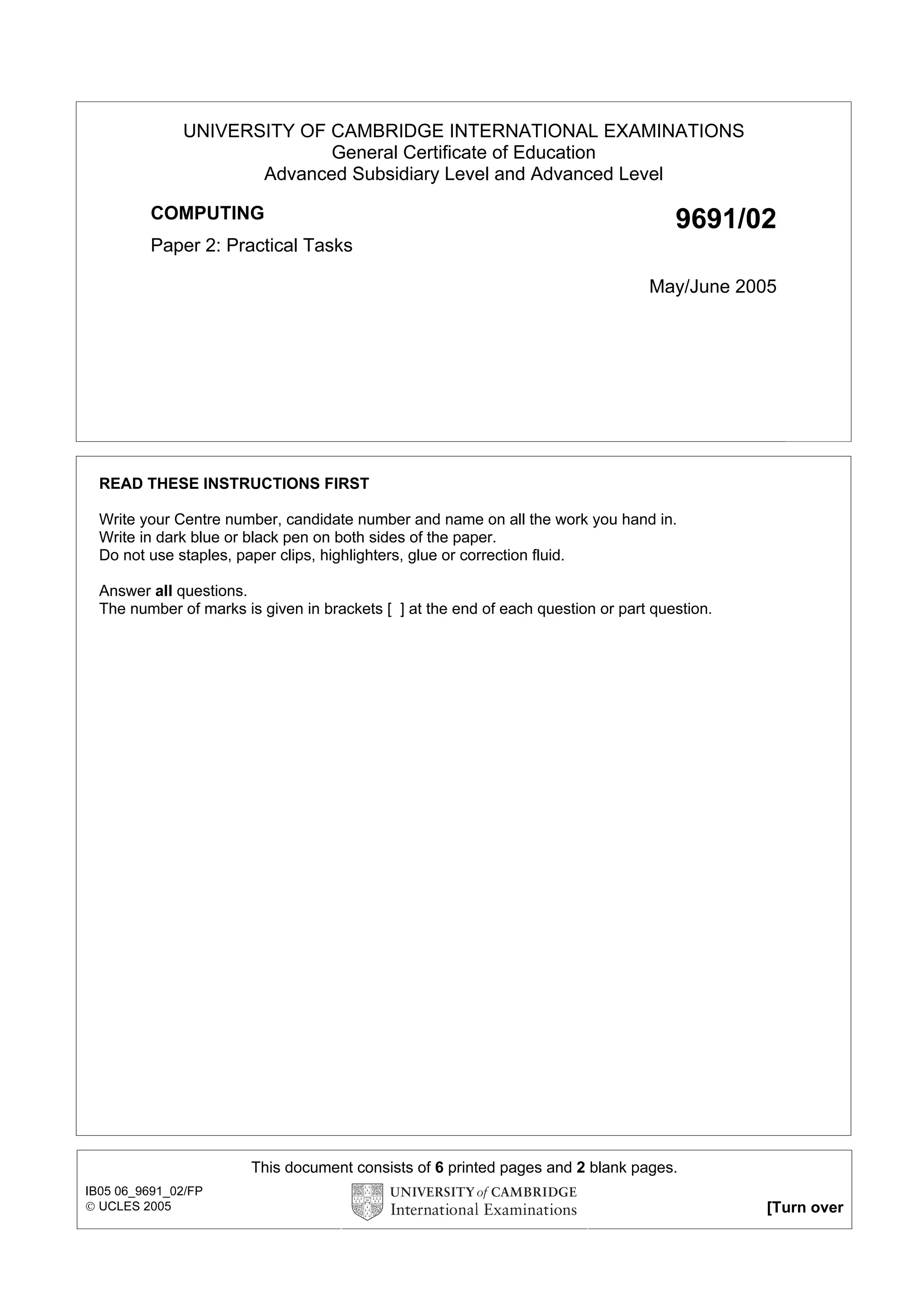 Computer paper 3 may june 2004 9691 cambridge General Certificate of ...