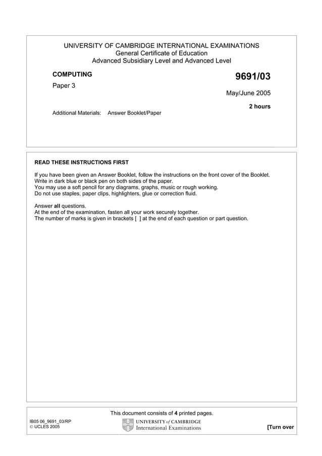 Computer paper 3 may june 2004 9691 cambridge General Certificate of ...