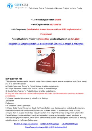 Oracle 1z0-1046-25 Exam Prep: Global HR Cloud Implementation Q&A | PDF