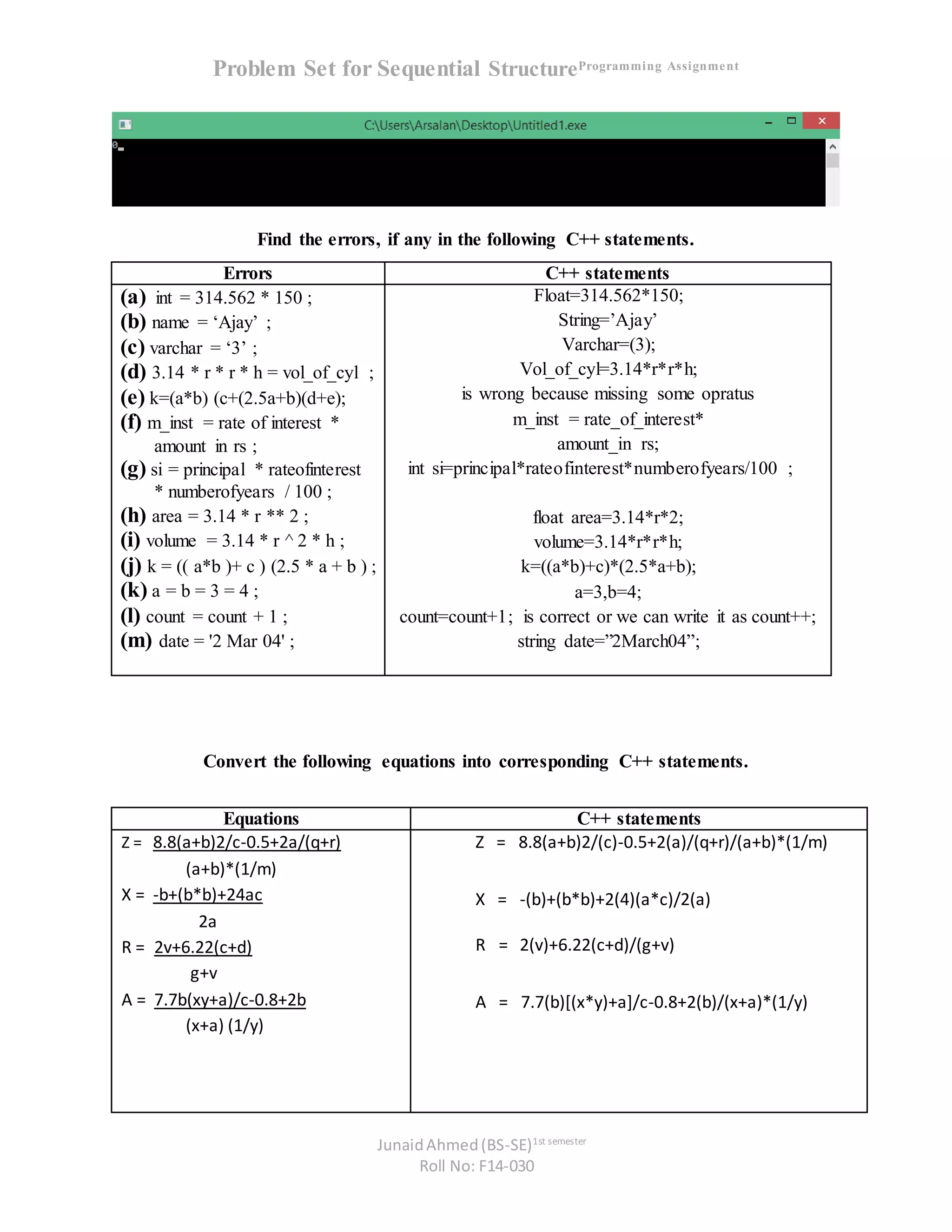 Junaid program assignment | DOCX | Programming Languages | Computing