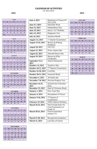 CALENDAR OF ACTIVITIES S.Y. 2013-2014 | PDF