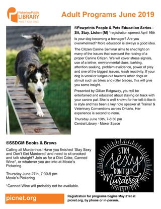 Pickering Public Library June Monthly Calendars | PDF