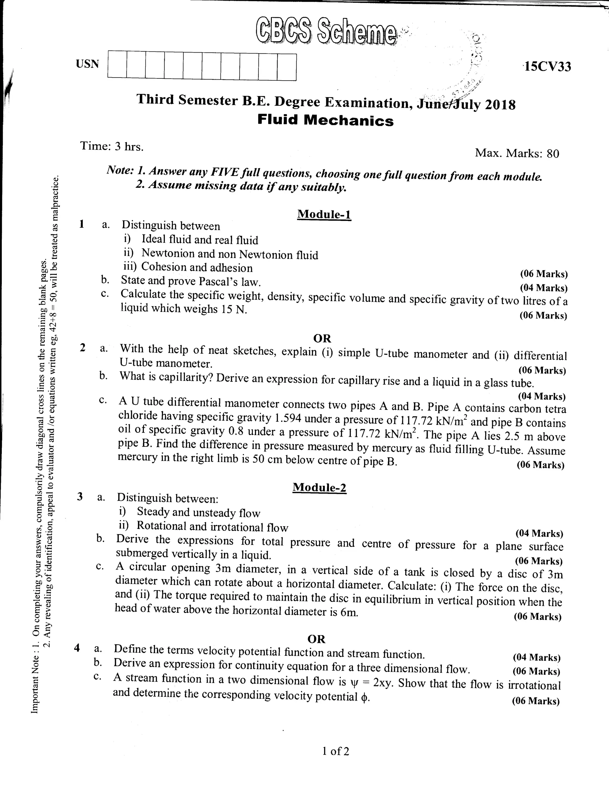 3rd Semester Civil Engineering Question Papers June/july 2018 | PDF