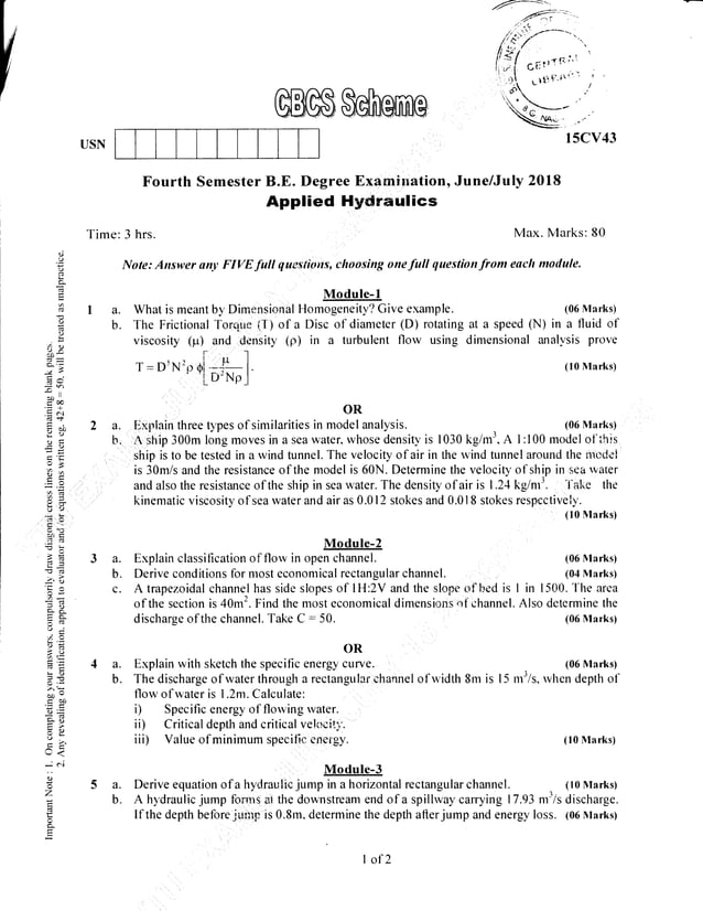 4th Semester Civil Engineering Question Papers June/july 2018 | PDF