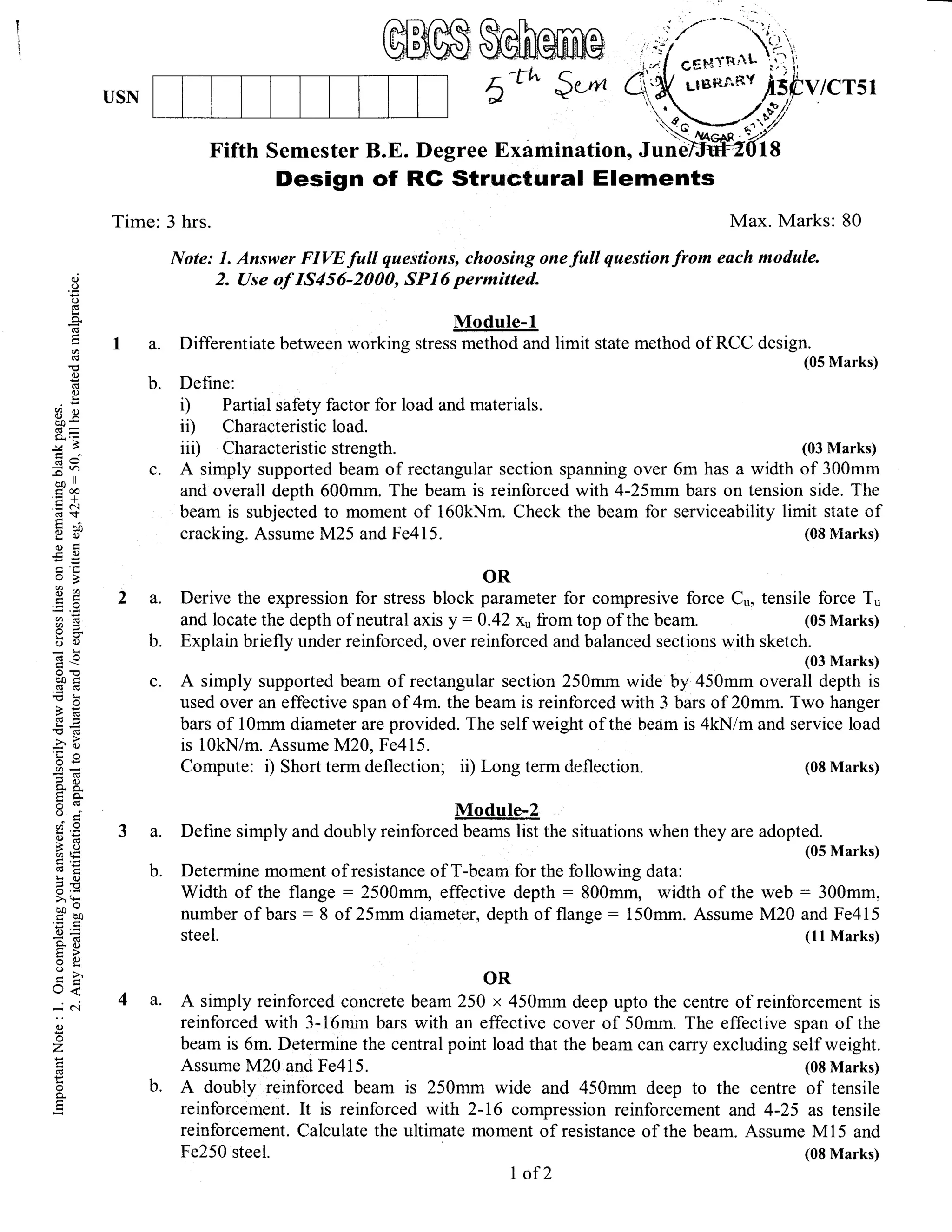 5th Semester Civil Engineering Question Papers June/july 2018 | PDF