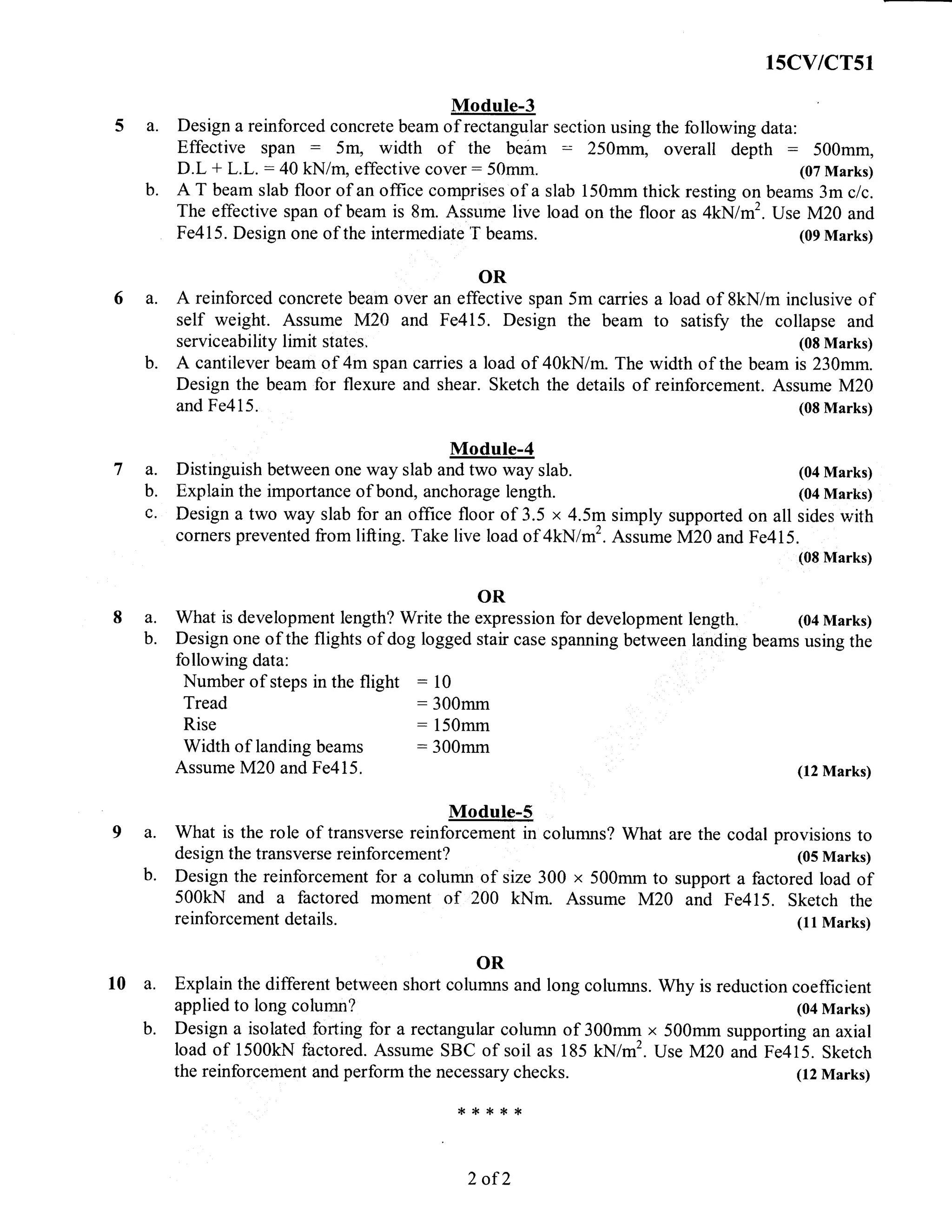 5th Semester Civil Engineering Question Papers June/july 2018 | PDF