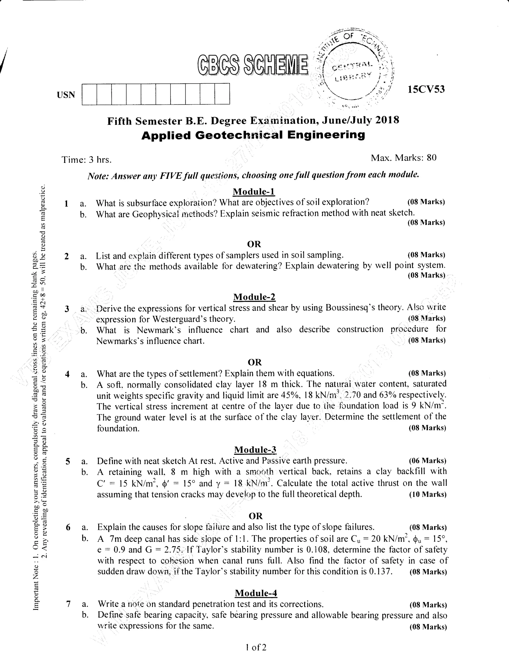 5th Semester Civil Engineering Question Papers June/july 2018 | PDF