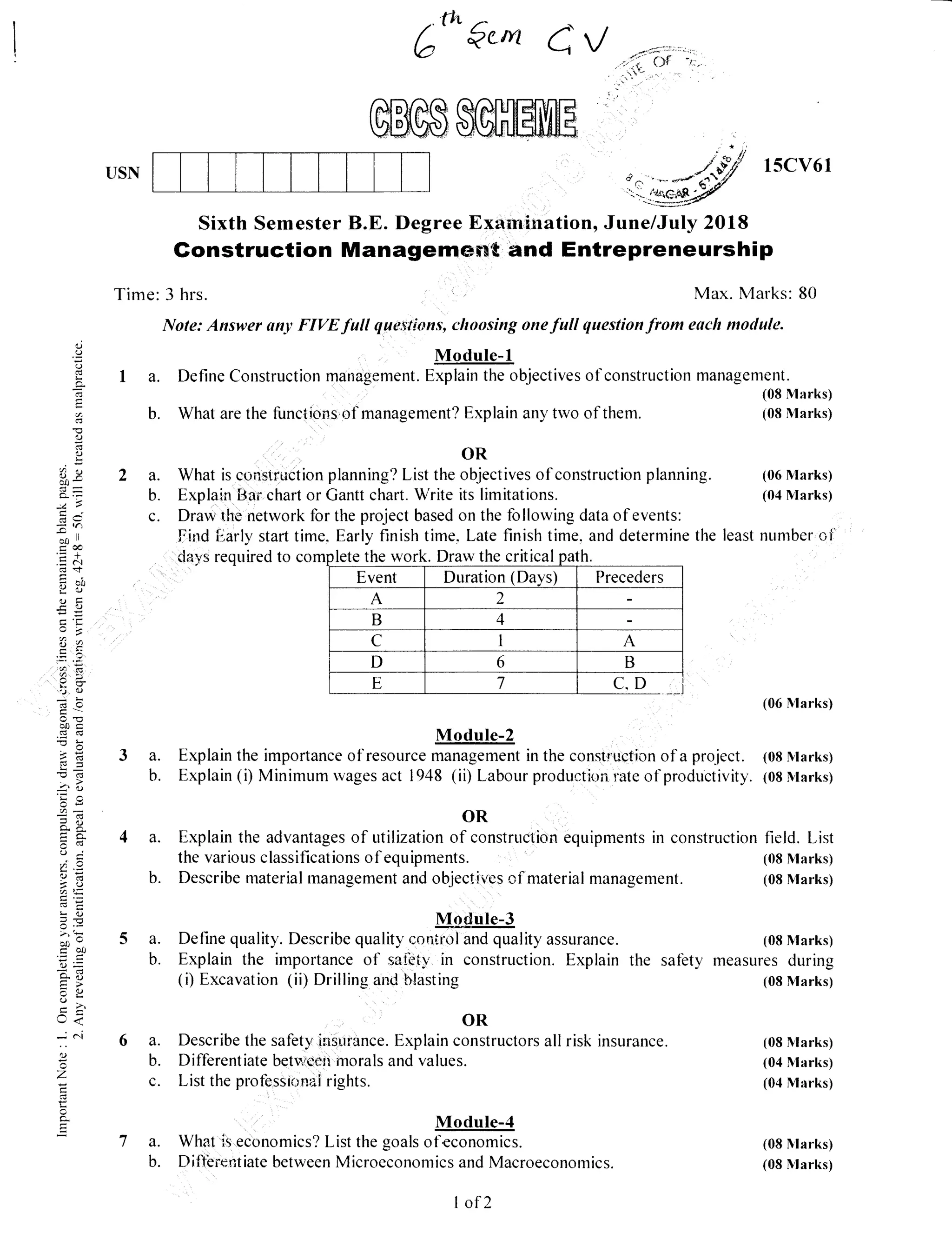 6th Semester Civil Engineering Question Papers June/july 2018 | PDF