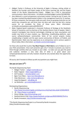 Pitching Event for Entrepreneurs and Investors - Stockholm | PDF ...