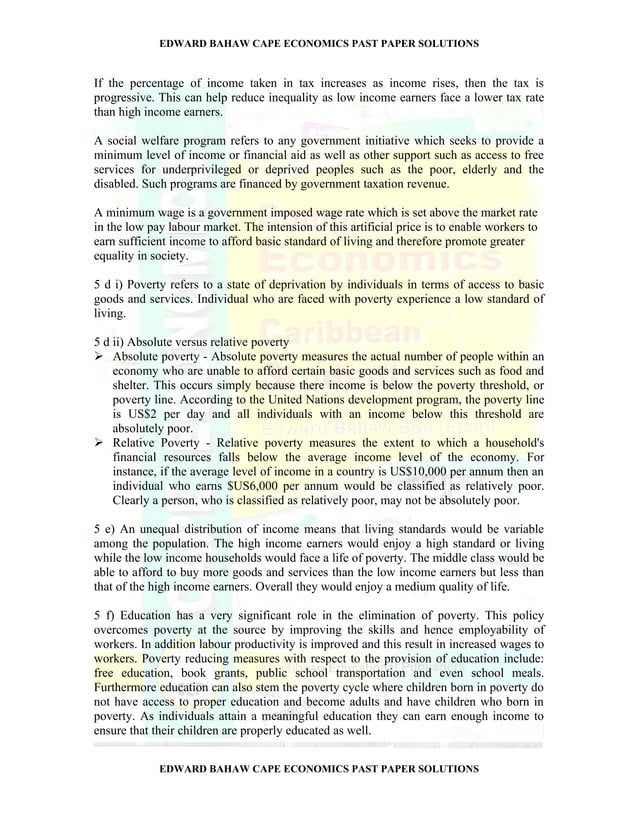 CAPE Economics, June 2005, Unit 1, Paper 2 suggested answer by Edward ...