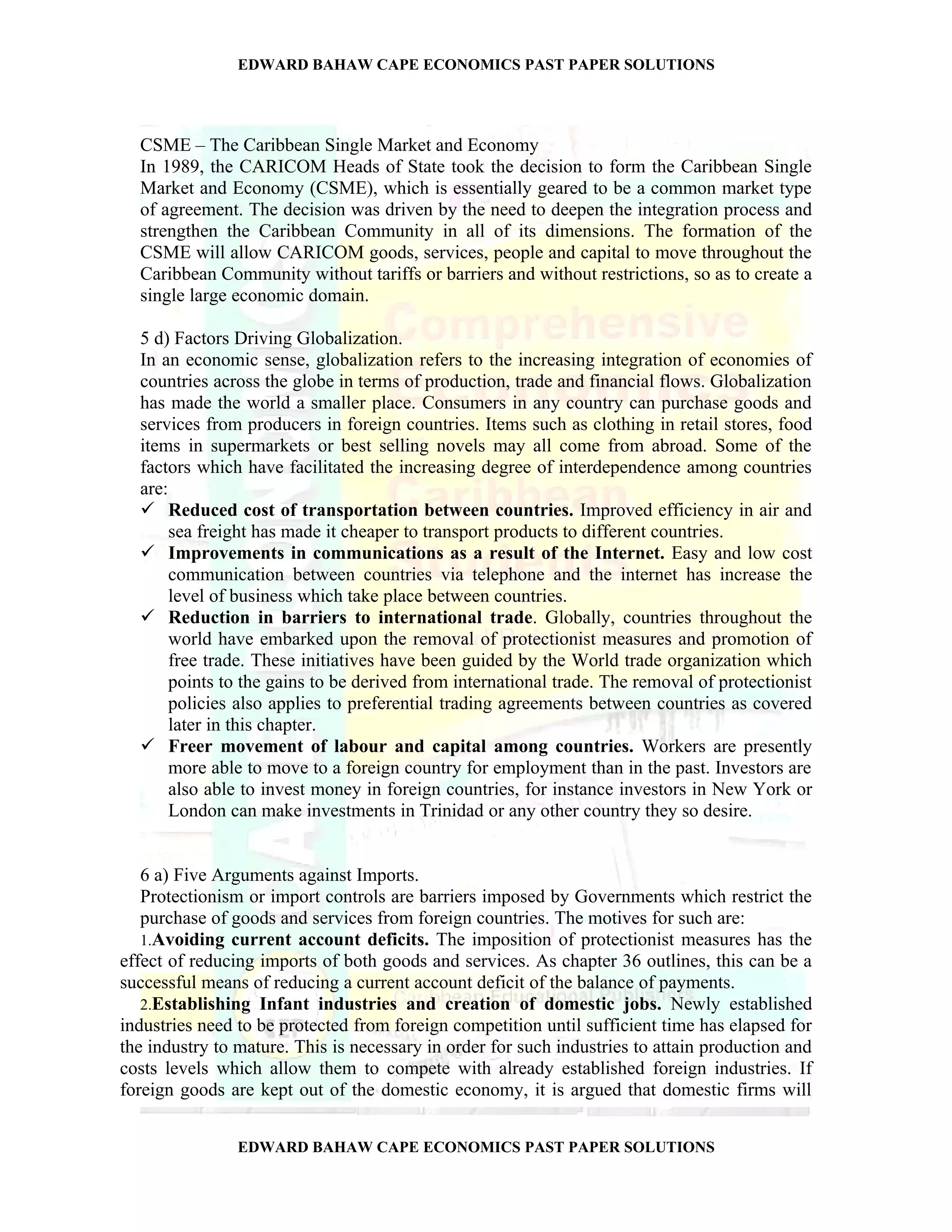 CAPE Economics, June 2007, Unit 2, Paper 2 suggested answer by Edward ...