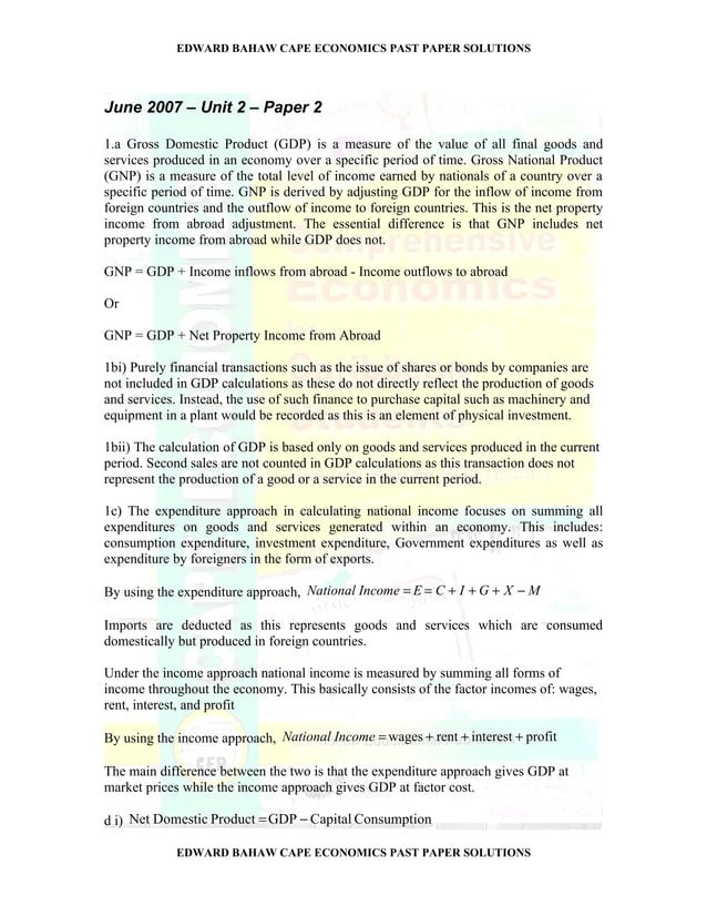 CAPE Economics, June 2007, Unit 2, Paper 2 suggested answer by Edward ...