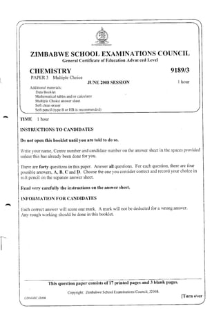 Chemistry Paper 3 Mutiple Choice June 2008 Advanced Level Zimsec | PDF