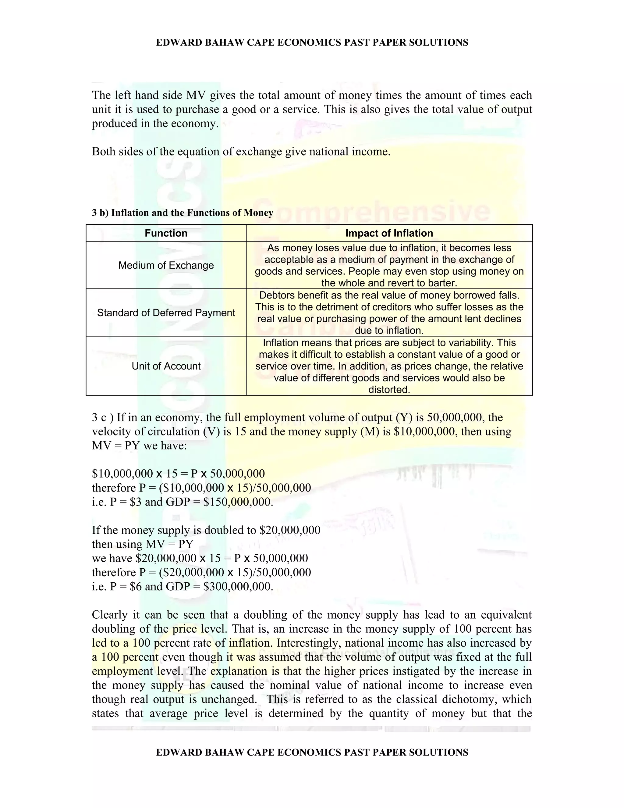 CAPE Economics, June 12th, Unit 2, Paper 2 suggested answer by Edward ...