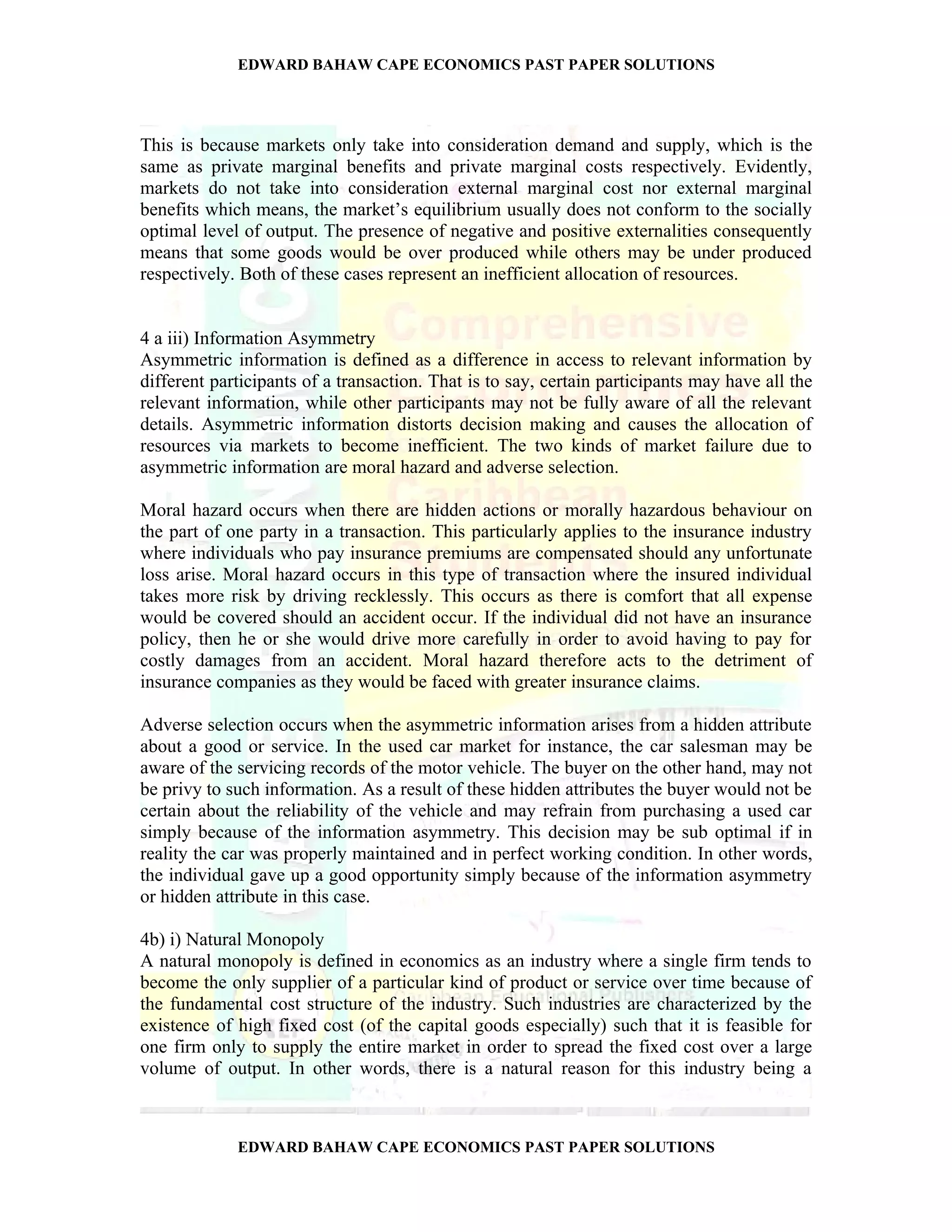 CAPE Economics, July 2nd, Unit 1, Paper 2 suggested answer by Edward ...