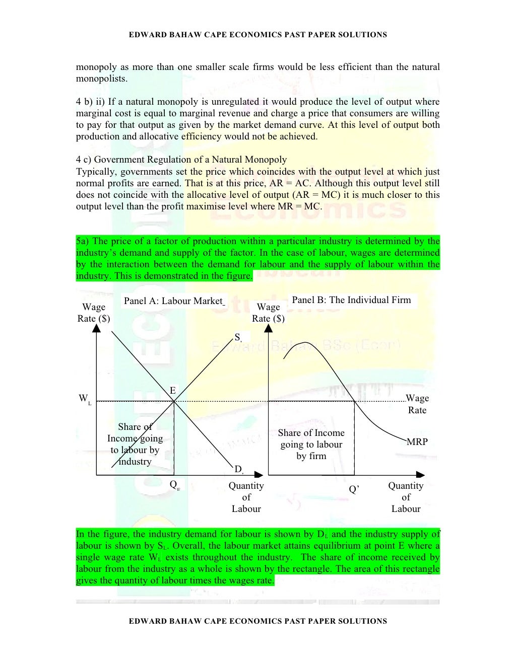 CAPE Economics, July 2nd, Unit 1, Paper 2 suggested answer by Edward