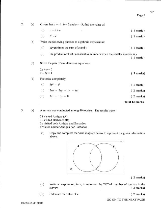 Cxc June 2010 Math