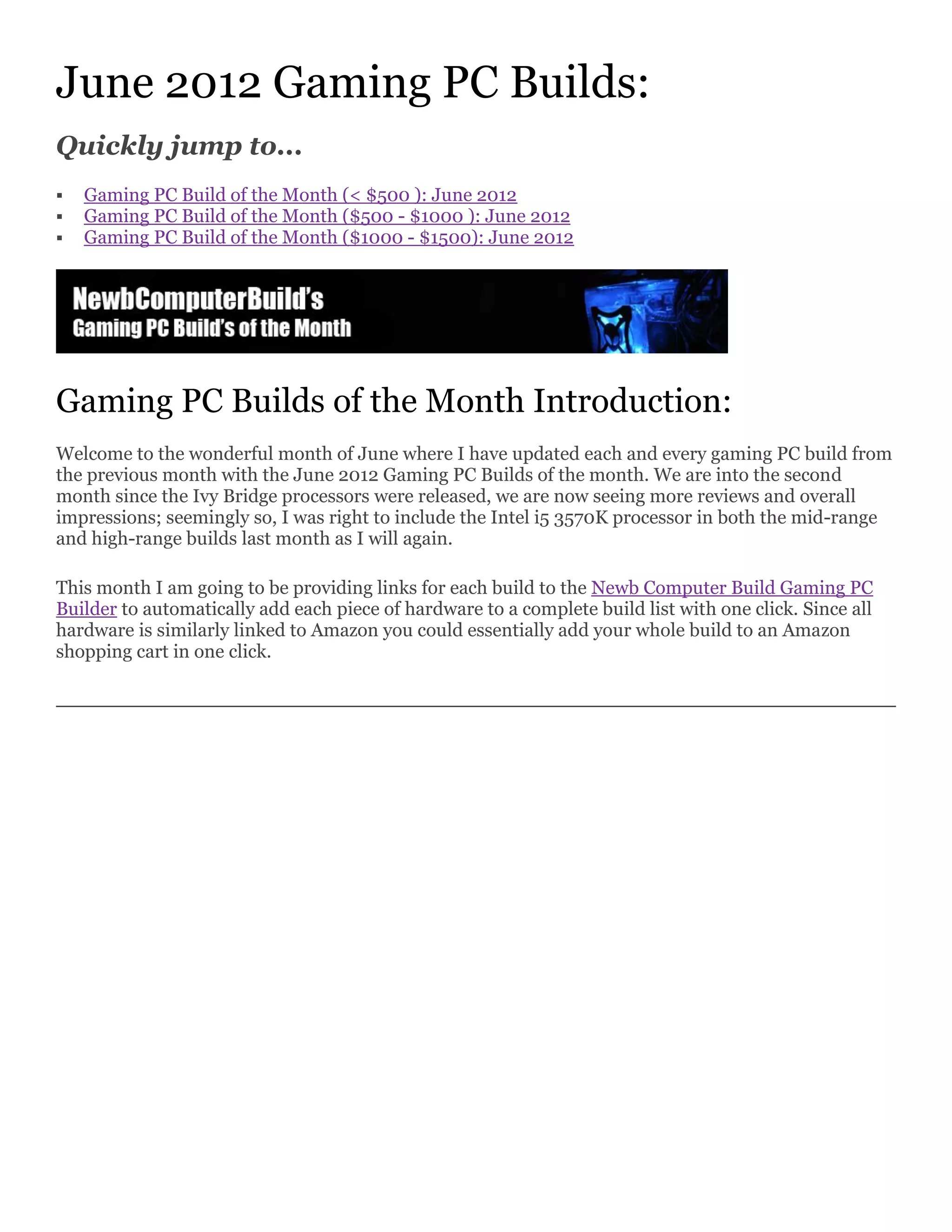 Gaming PC Builds - June 2012 | PDF