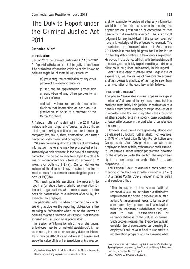 The Duty to Report under the Criminal Justice Act 2011