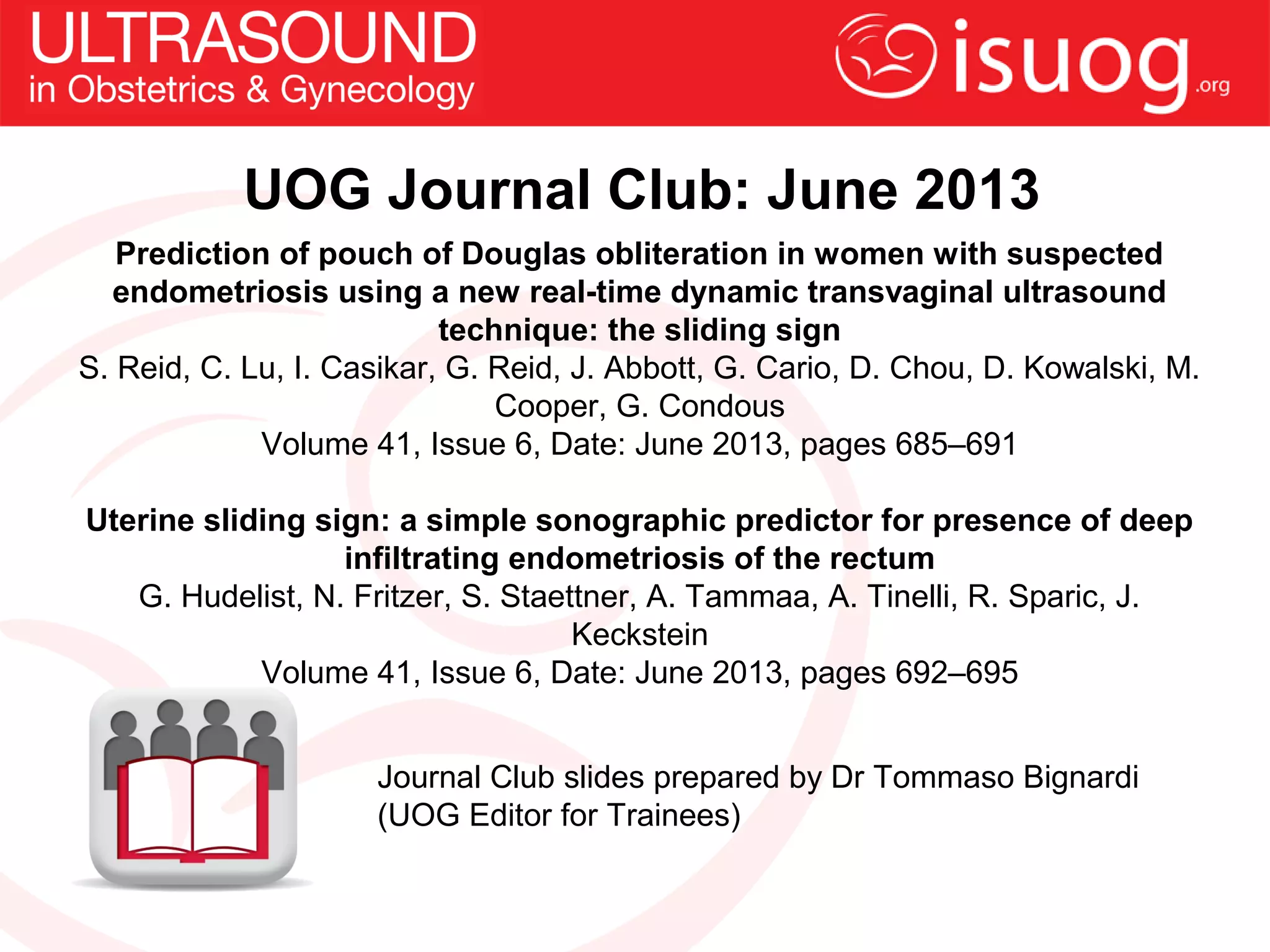 UOG Journal Club: Uterine sliding sign in DIE | PPT
