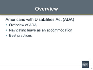 Americans With Disabilities Act and Absence as an Accomodation | PPT