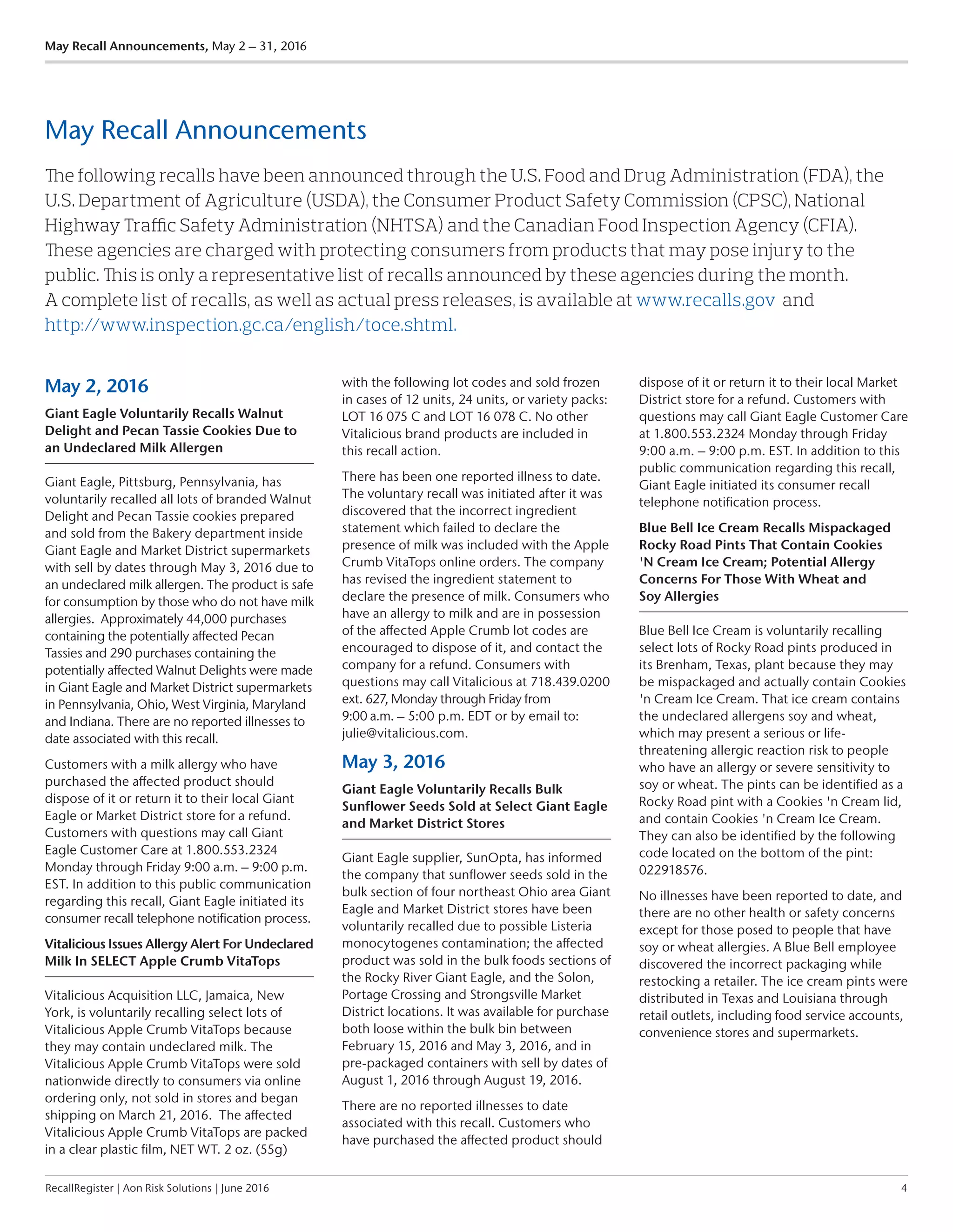 June 2016 recall register | PDF